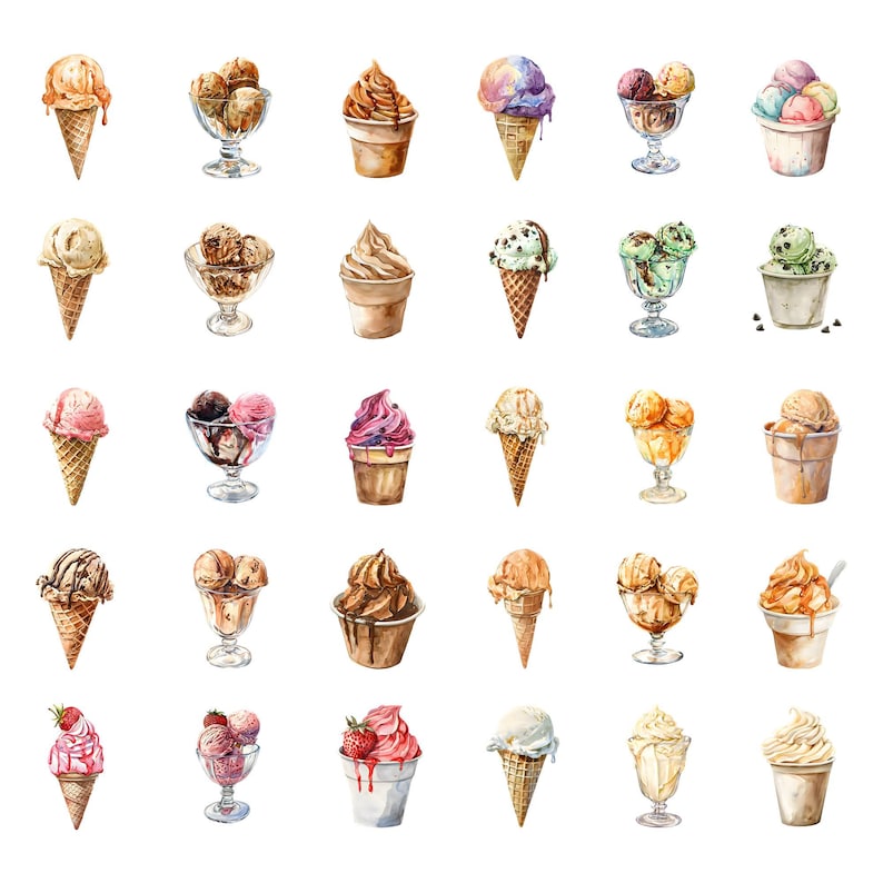 Watercolor Ice Cream Clipart Bundle, Summer Treats Clipart, Desserts ...