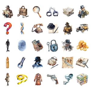 Watercolor Detective Clipart Bundle, Secret Agent Clipart, Spy ...