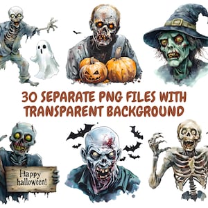 Watercolor Zombie Clipart Bundle, Halloween Zombie Clipart, Zombie ...