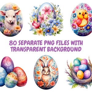 Watercolor Easter Eggs Clipart Bundle, Colorful Easter Egg PNG, Happy ...
