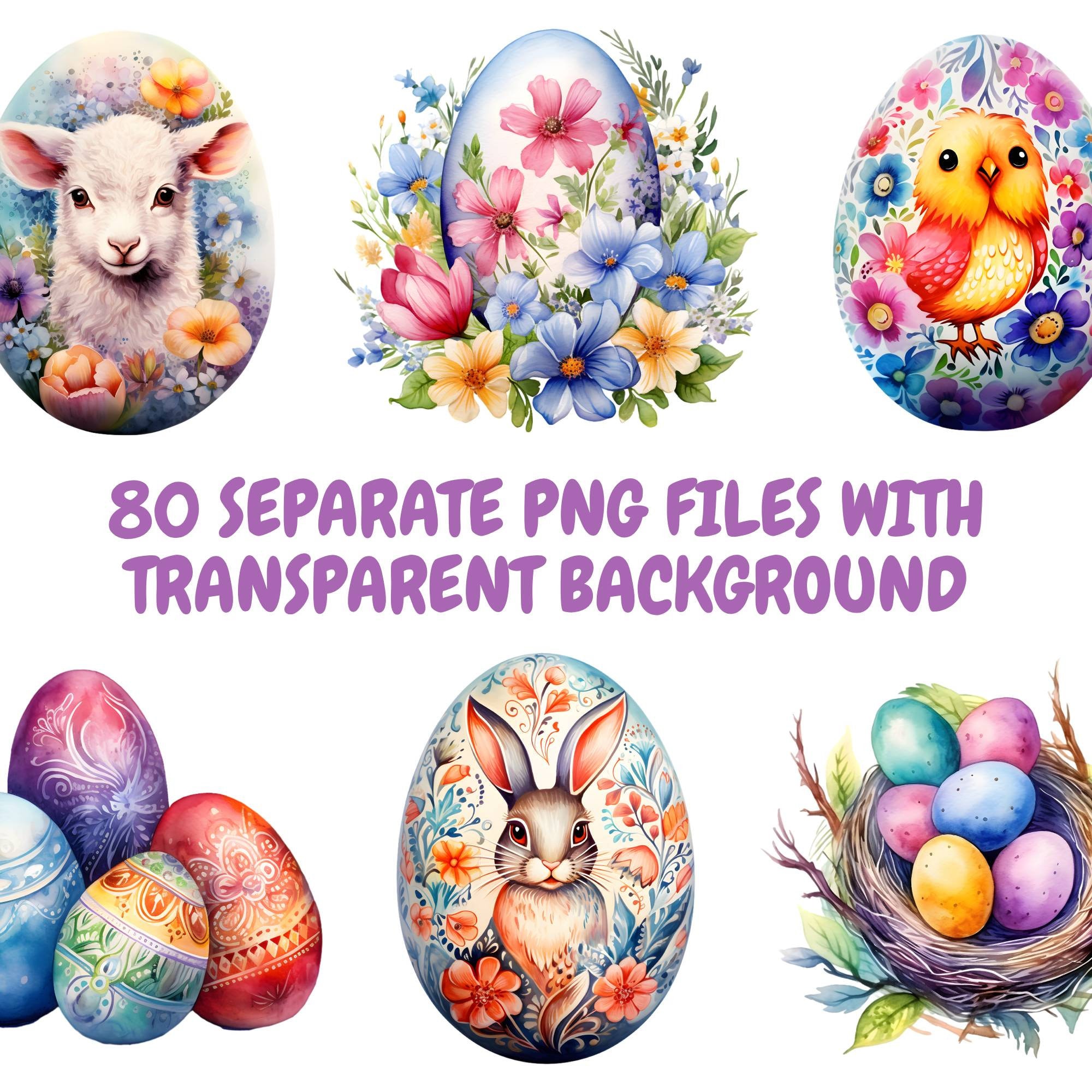 Watercolor Easter Eggs Clipart Bundle, Colorful Easter Egg PNG, Happy ...