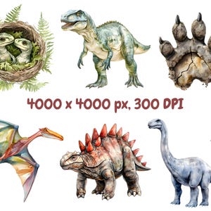 Watercolor Dinosaurs Clipart Bundle, Jurassic Dino Clipart, Prehistoric ...