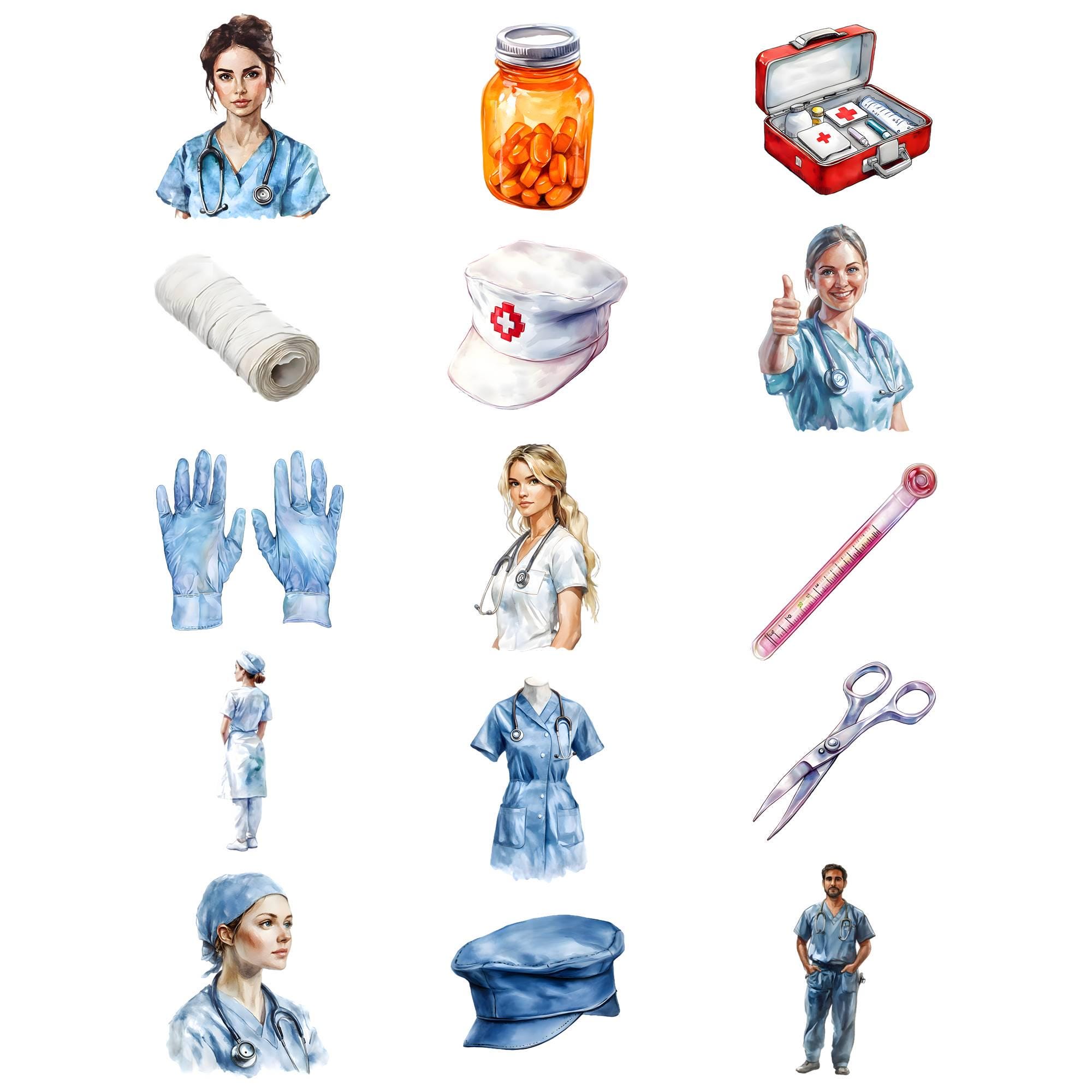Watercolor Nurse Clipart Bundle, Healthcare Doctor Clipart, Medical ...