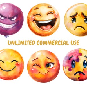 Watercolor Emoji Clipart Bundle, Face Expressions Clipart, Emoji ...