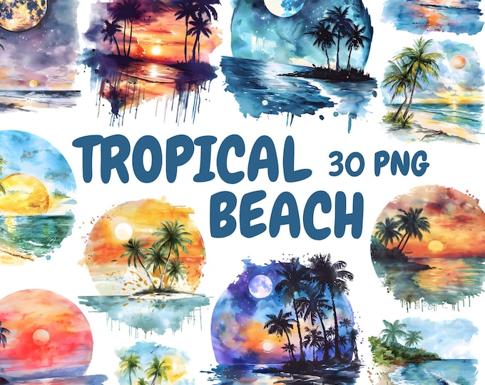12 Sunny Beach PNG Clipart Bundle | Palms PNG Clipart | Tropical Beach ...