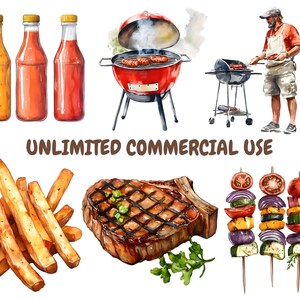 Watercolor Barbecue Clipart Bundle, Grill Party Clipart, Backyard ...