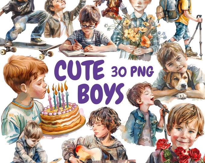 Watercolor Boys Clipart Bundle, Cute Boys Clipart, Little Boy ...