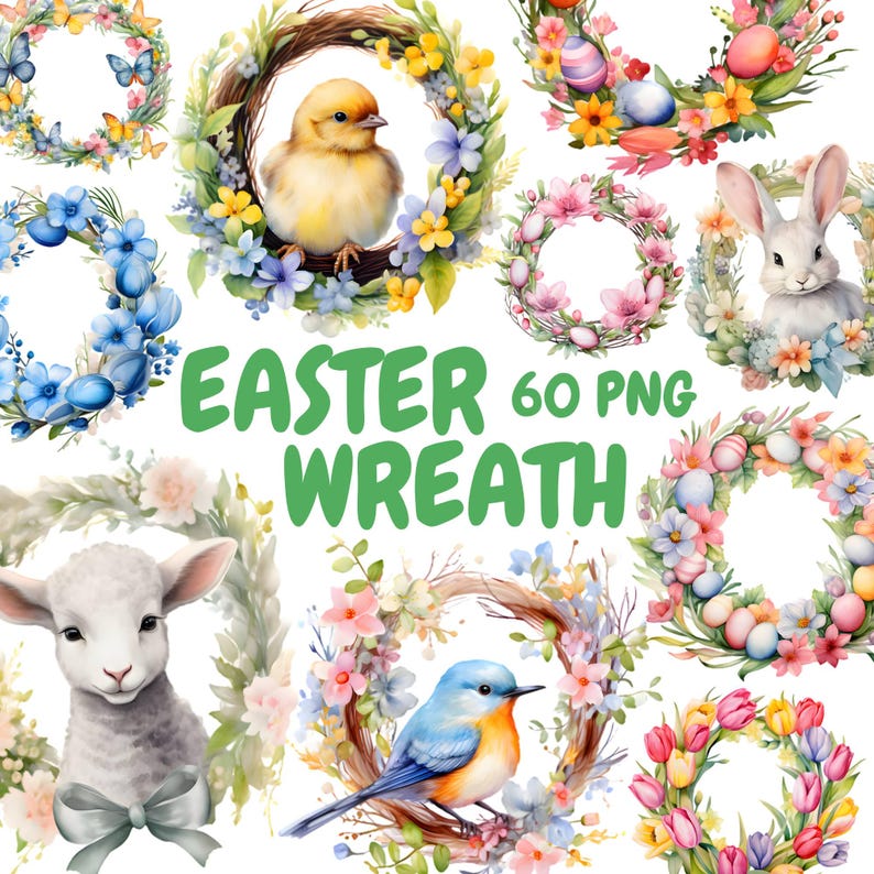Watercolor Easter Wreath Clipart Bundle, Spring Floral Frames PNG ...
