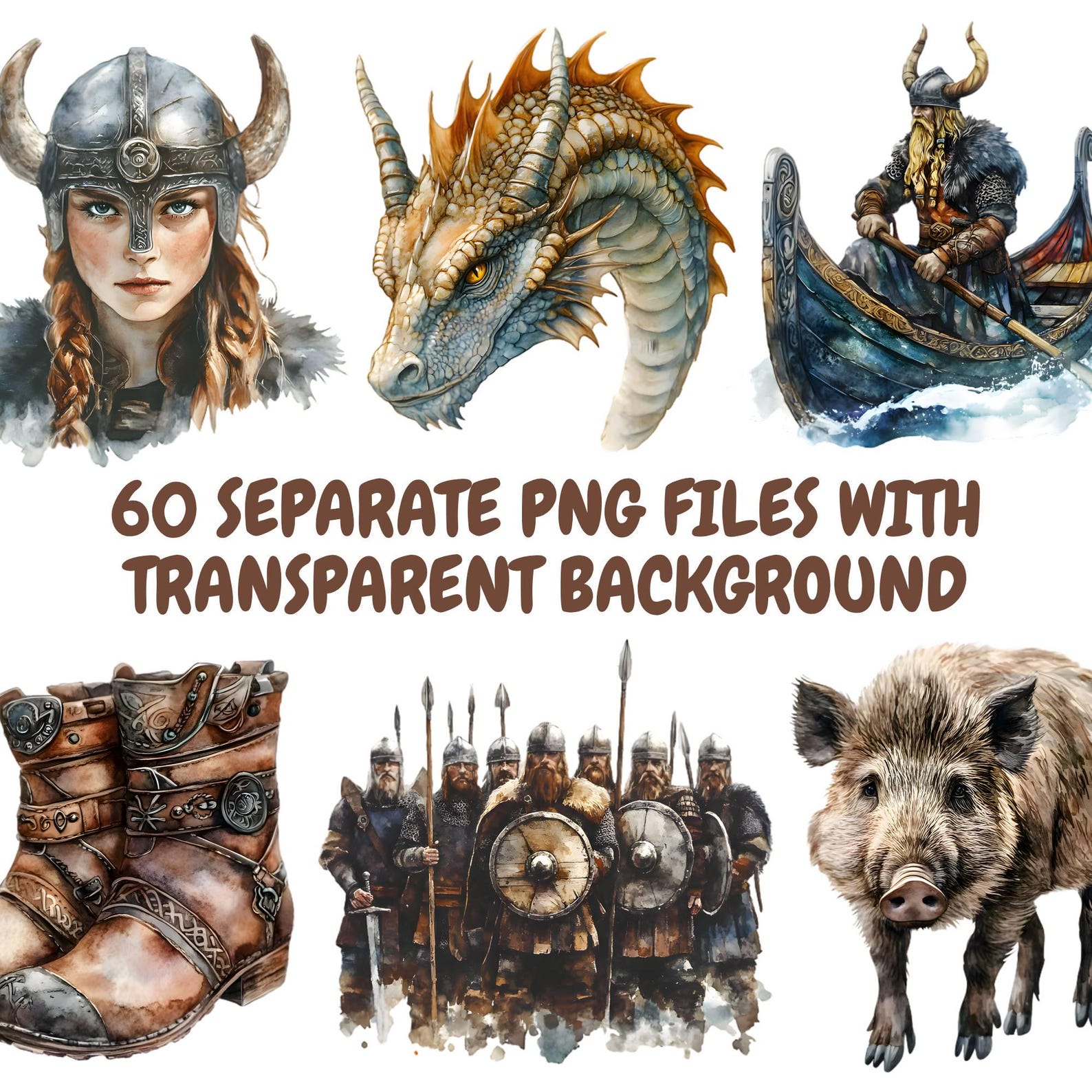 Watercolor Vikings Clipart Bundle, Nordic Viking Clipart, Knight ...