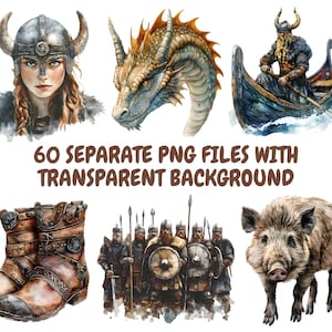 Watercolor Vikings Clipart Bundle, Nordic Viking Clipart, Knight ...