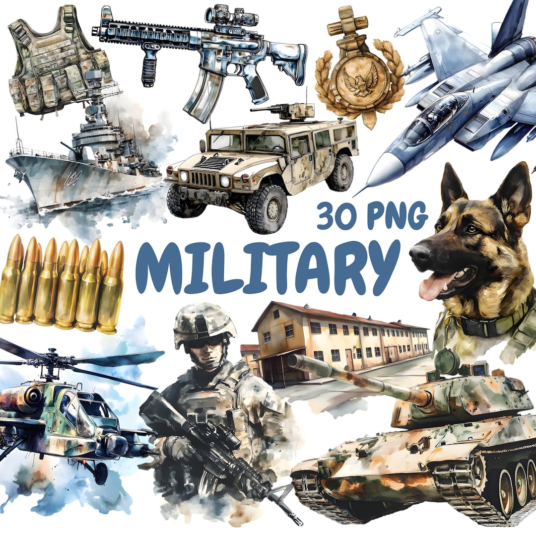 Watercolor Military Clipart Bundle, Army Soldier Clipart, Military ...