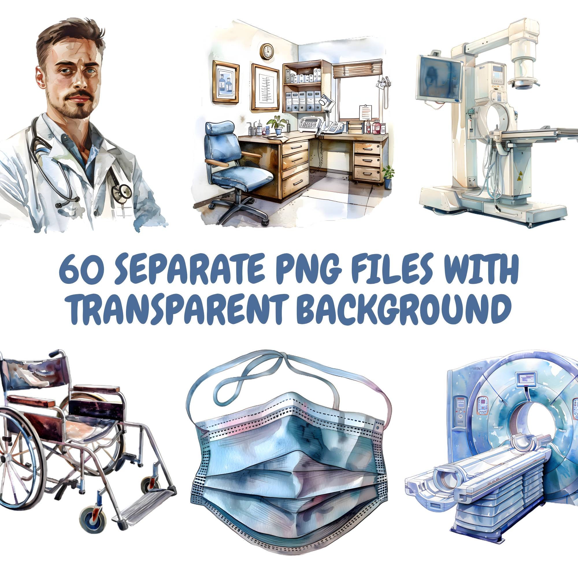 Watercolor Medical Clipart Bundle, Hospital Medicine Clipart ...