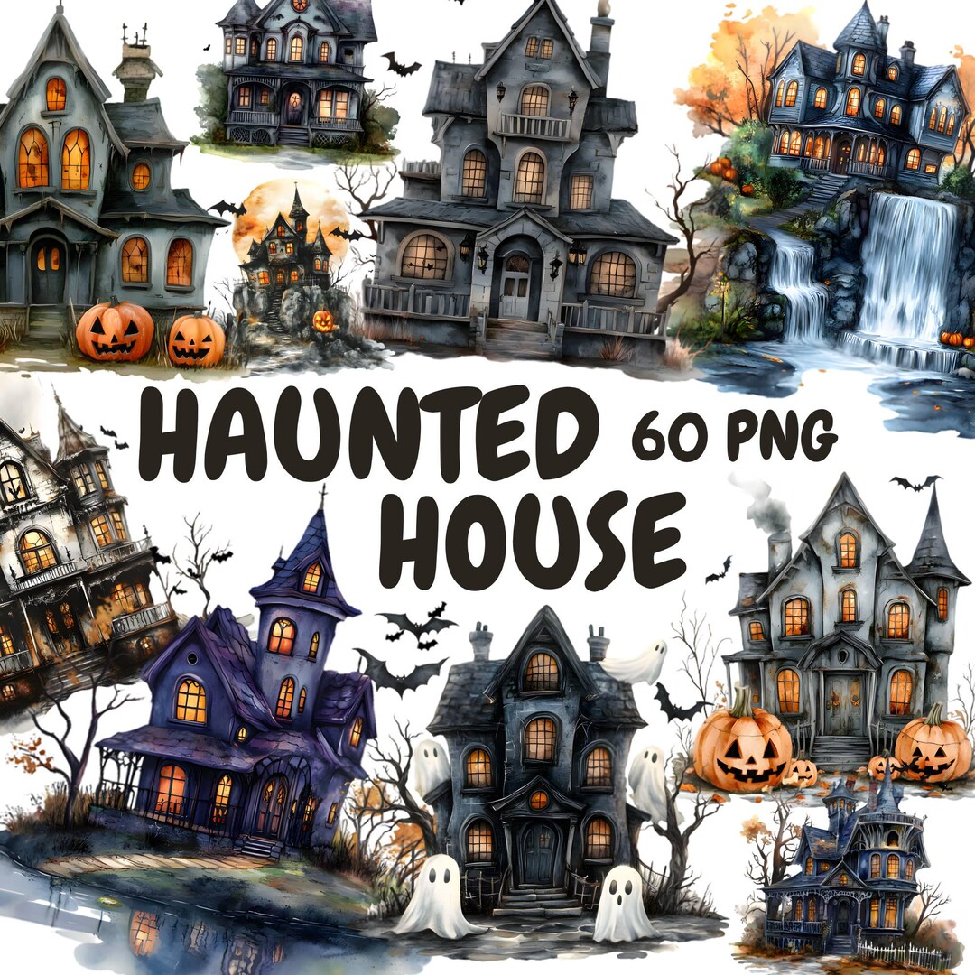 Watercolor Haunted House Clipart Bundle, Halloween House Clipart ...
