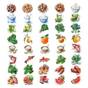 Watercolor Healthy Food Clipart Bundle, Healthy Vegetable Clipart, Food ...