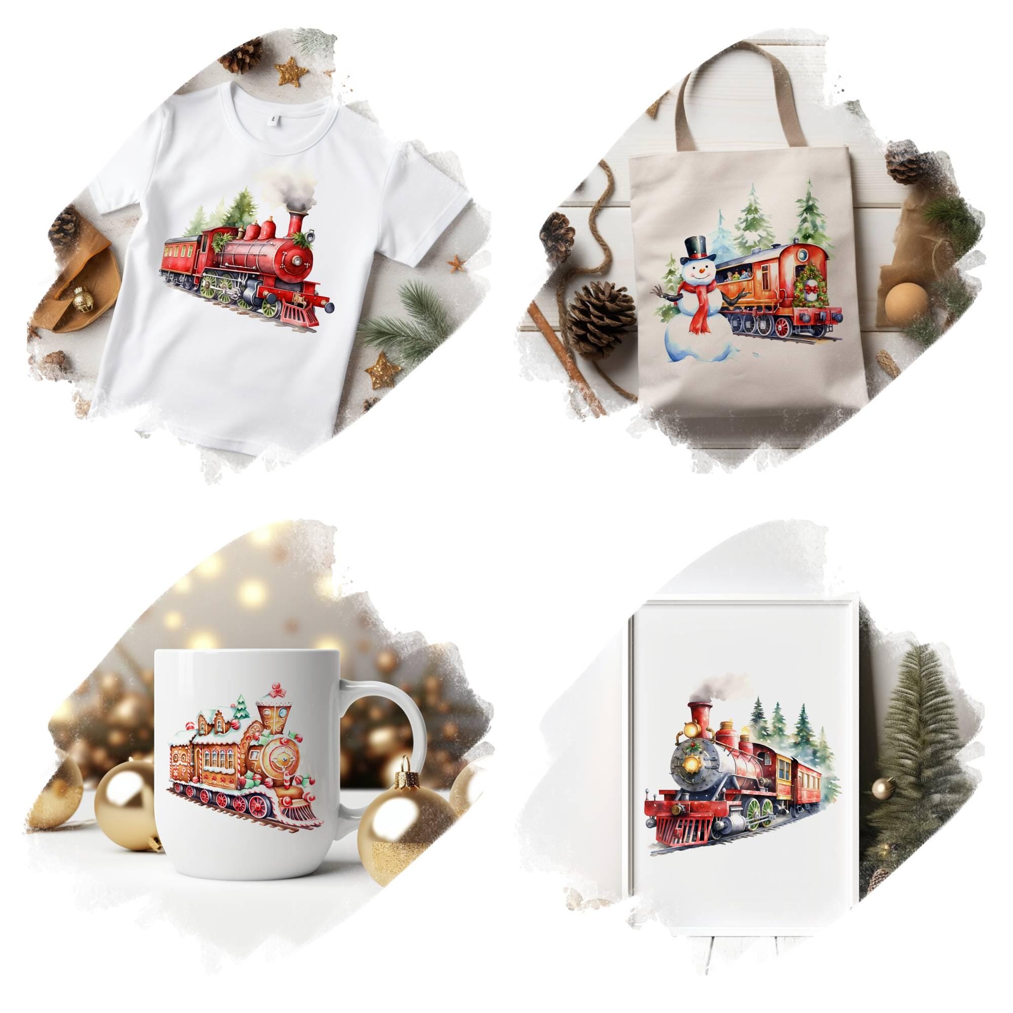 Watercolor Christmas Trains Clipart Bundle, Holiday Train Clipart, Red ...