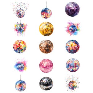 Watercolor Disco Balls Clipart Bundle, Party Lights Clipart, Dance ...