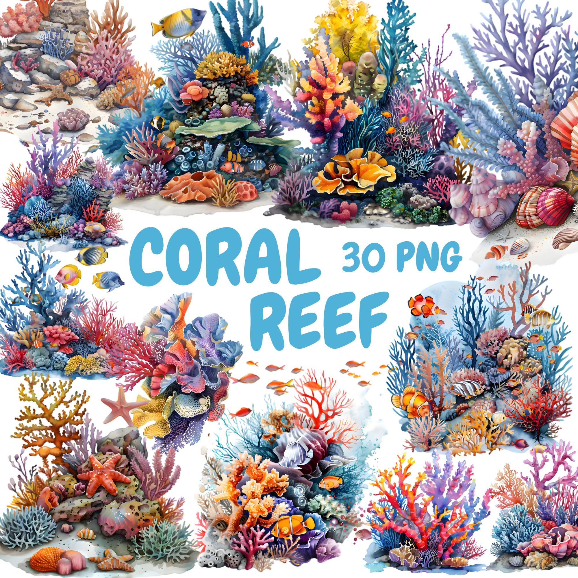 Watercolor Coral Reef Clipart Bundle, Sea Reef Clipart, Underwater ...