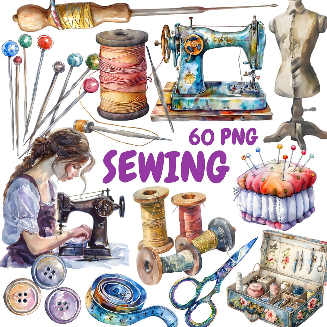 Watercolor Sewing Clipart Bundle, Sewing Machine Clipart, Quilting ...