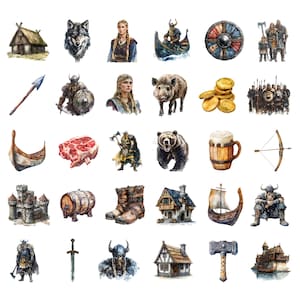 Watercolor Vikings Clipart Bundle, Nordic Viking Clipart, Knight ...