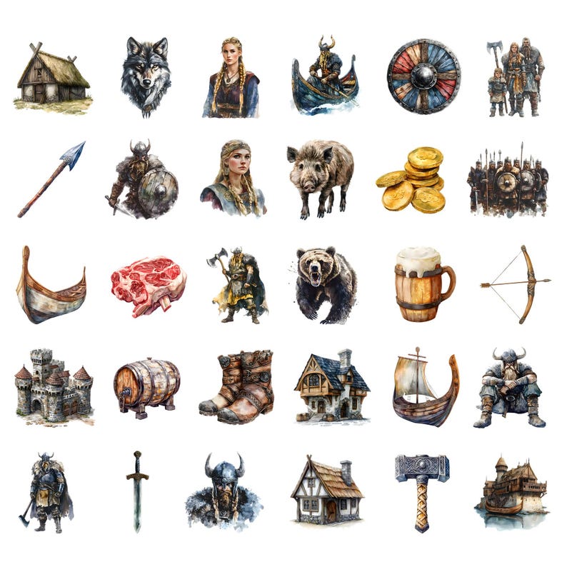 Watercolor Vikings Clipart Bundle, Nordic Viking Clipart, Knight ...