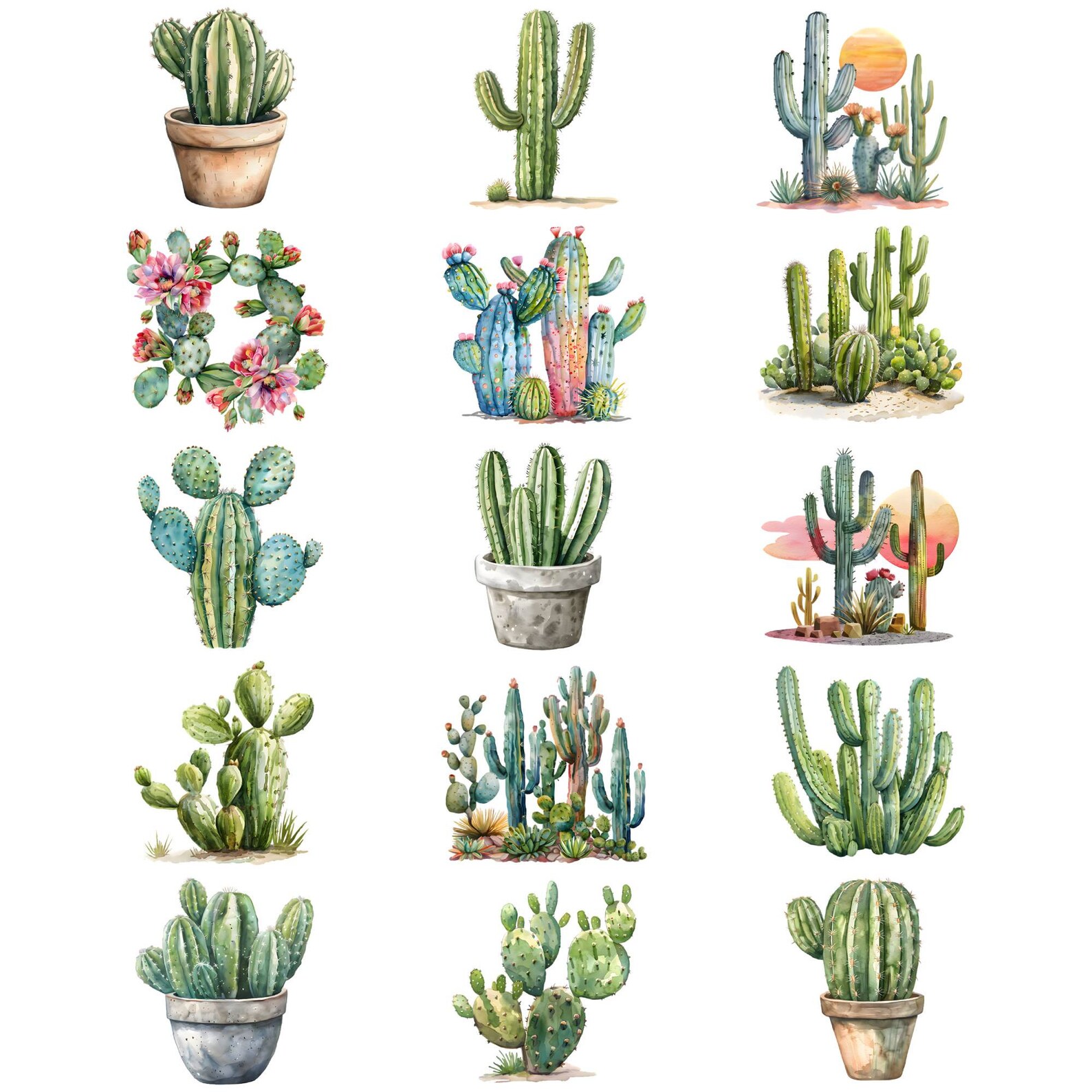 Watercolor Cactus Clipart Bundle, Desert Cactus Clipart, Cacti ...