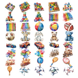 Watercolor Child Toys Clipart Bundle, Cute Toys Clipart, Toys ...