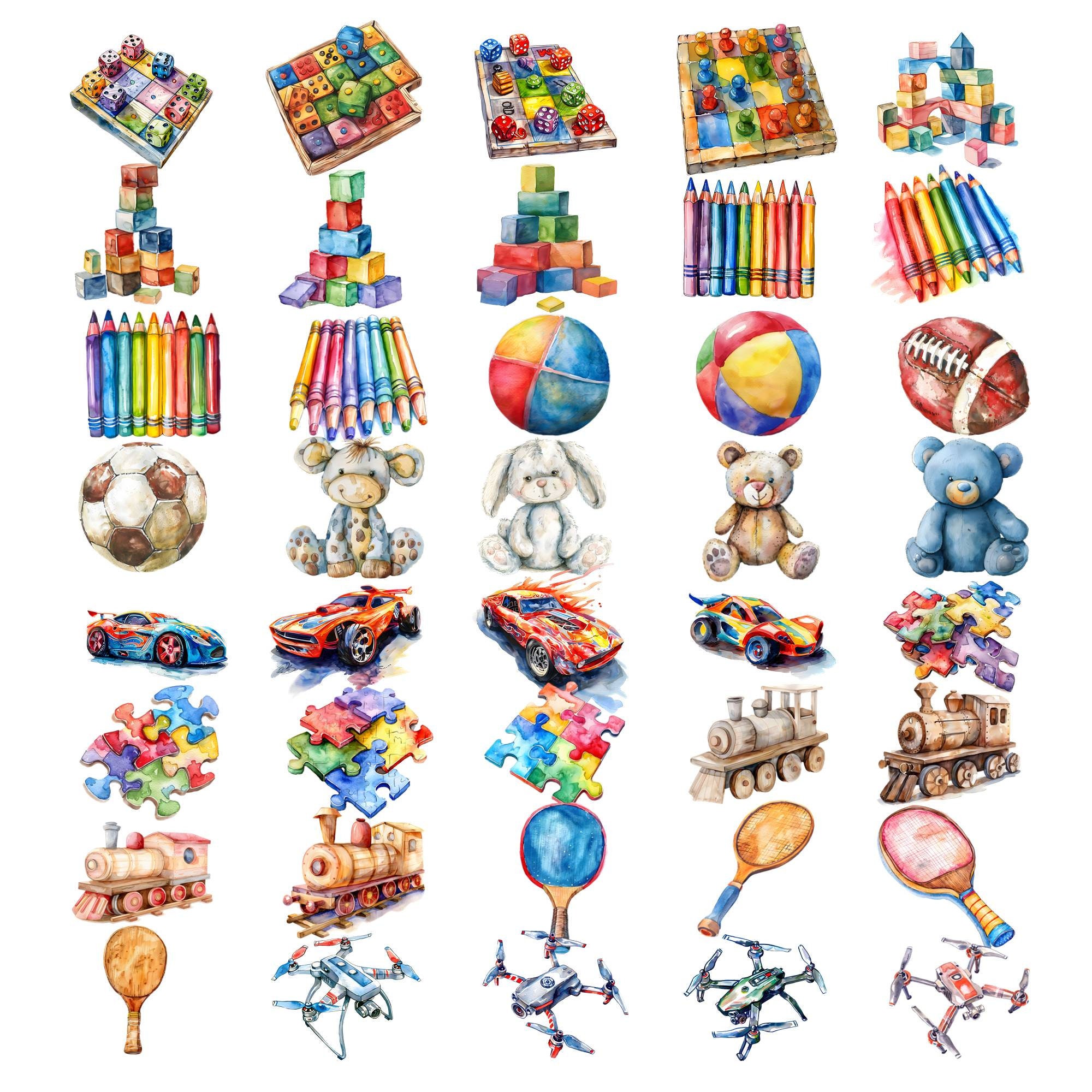 Watercolor Child Toys Clipart Bundle, Cute Toys Clipart, Toys ...