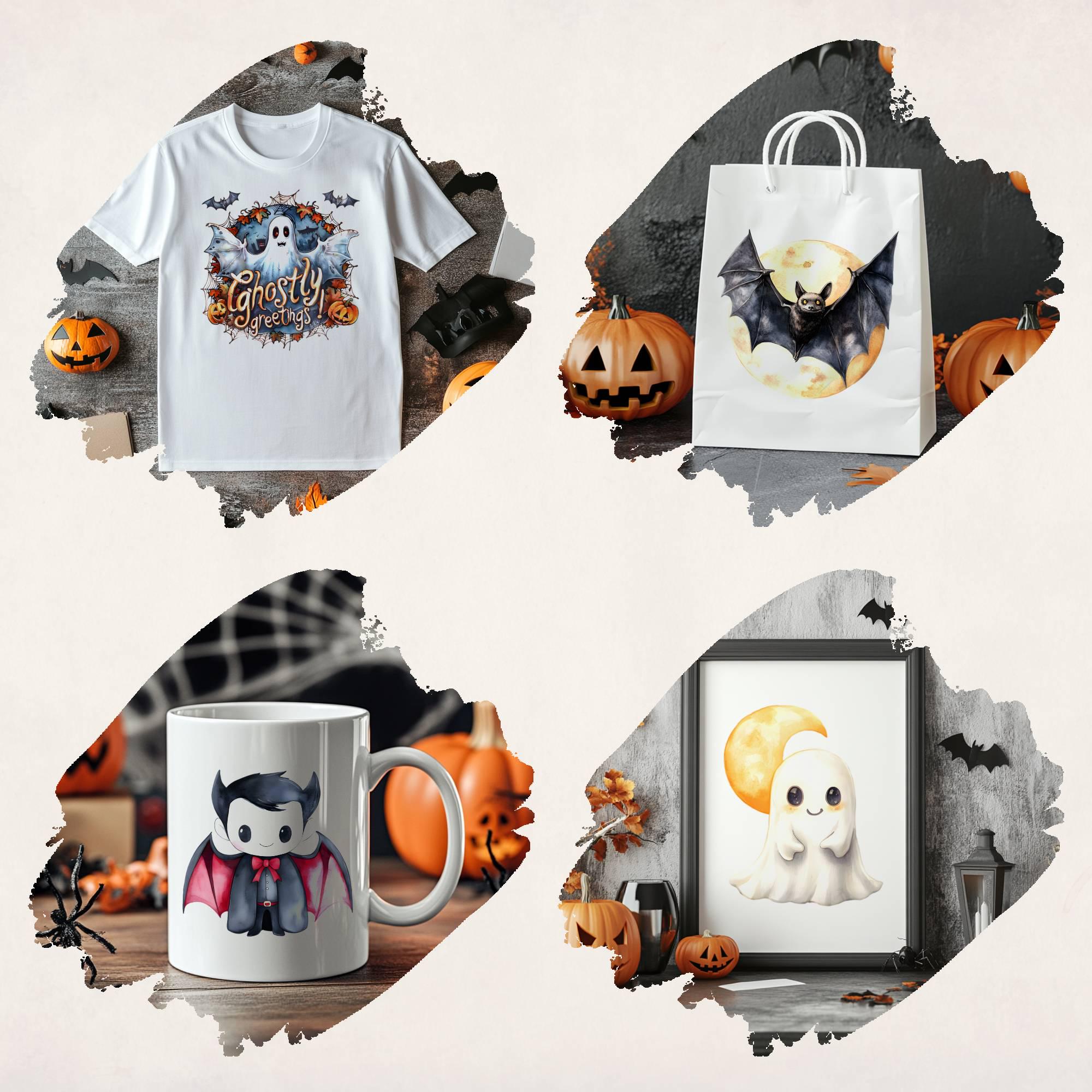 Watercolor Halloween Clipart Mega Bundle, Kawaii Halloween PNG, Haunted ...