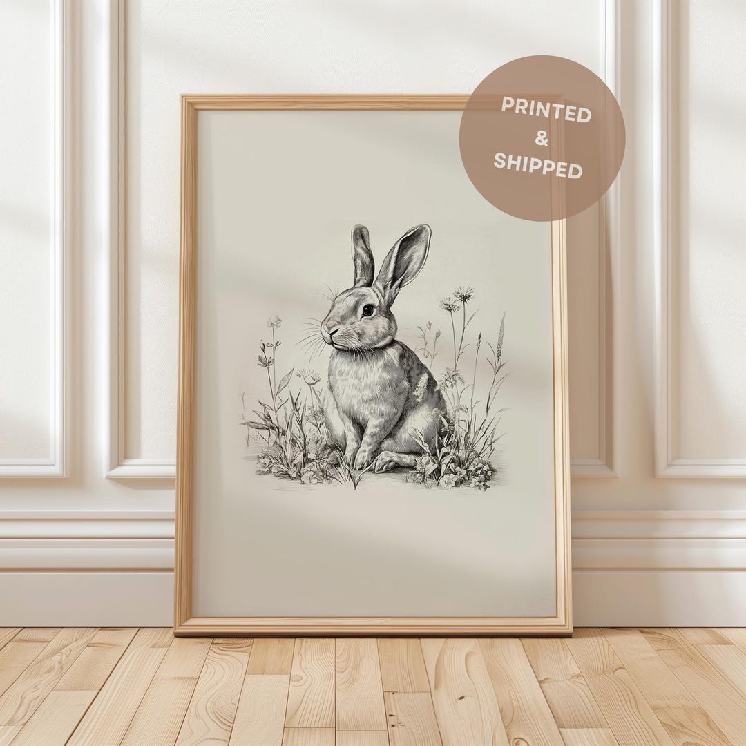 Vintage Easter Bunny Print, Printable Wall Art Antique Rabbit Sketch ...