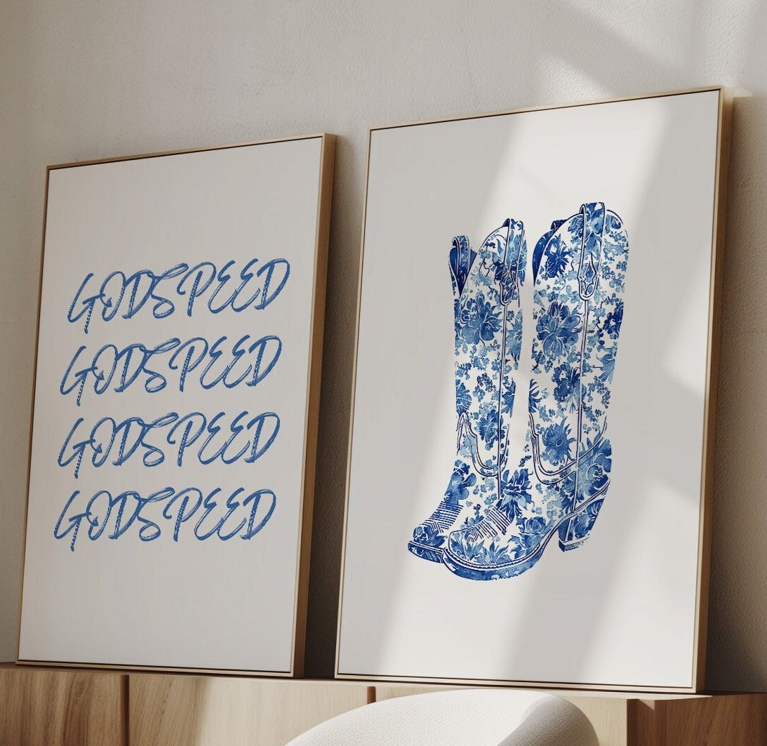 Custom Blue Cowboy Boots Print Wall Art, Custom Quote Print ...