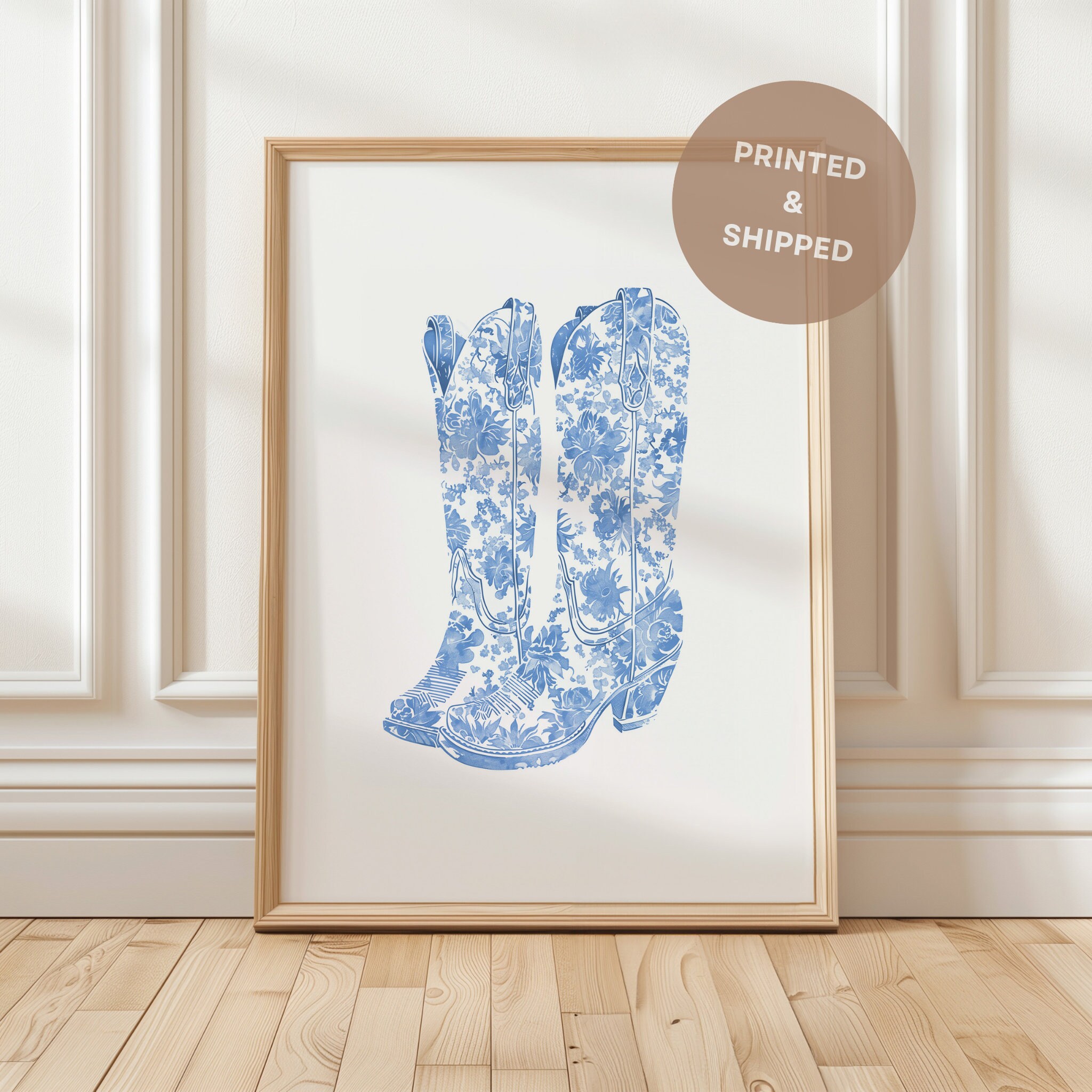 Coastal Blue Cowboy Boots Print Light Blue Cowboy Boots Wall Art ...