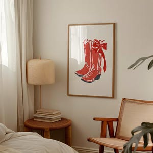 Big Red Boots Print for Coquette Room Decor | Red Cowboy Boots Print ...
