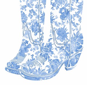 Coastal Blue Cowboy Boots Print Light Blue Cowboy Boots Wall Art ...