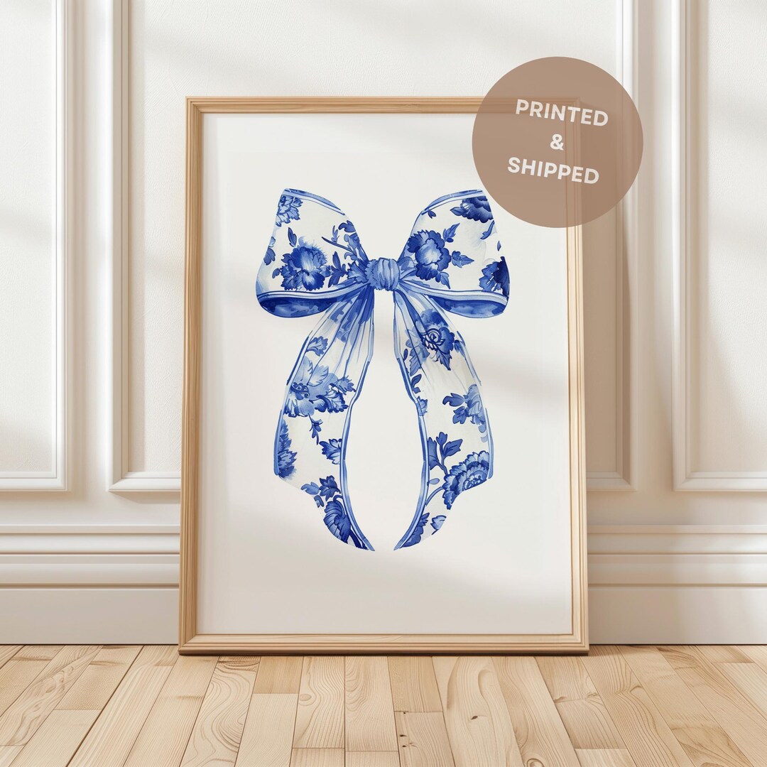 Blue Bow Print Cute for Coquette Room Decor | Blue Gallery Wall Art ...