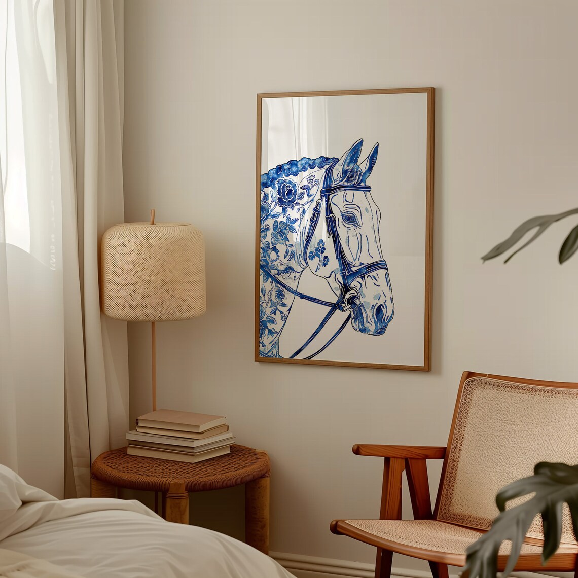 Blue Floral Horse Print, Blue Retro Prints Home Deco, Preppy Dorm Room ...