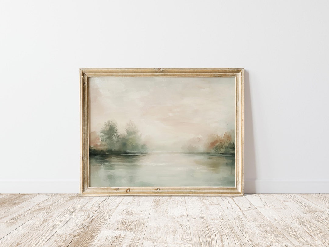Nature Landscape Painting Printable, Lake Art Vintage Digital Download ...