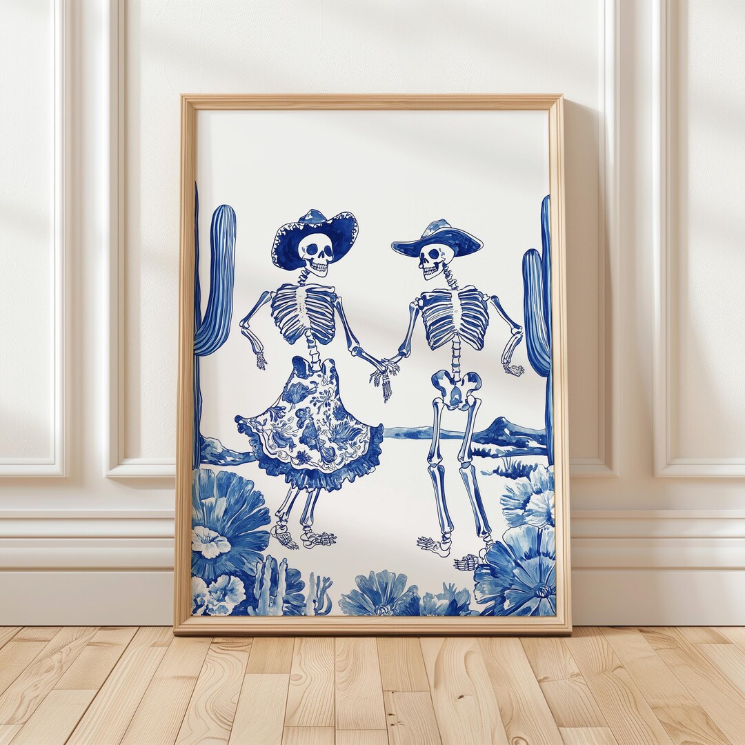 Dancing Skeletons Halloween Art Print, Happy Couple Halloween Digital ...