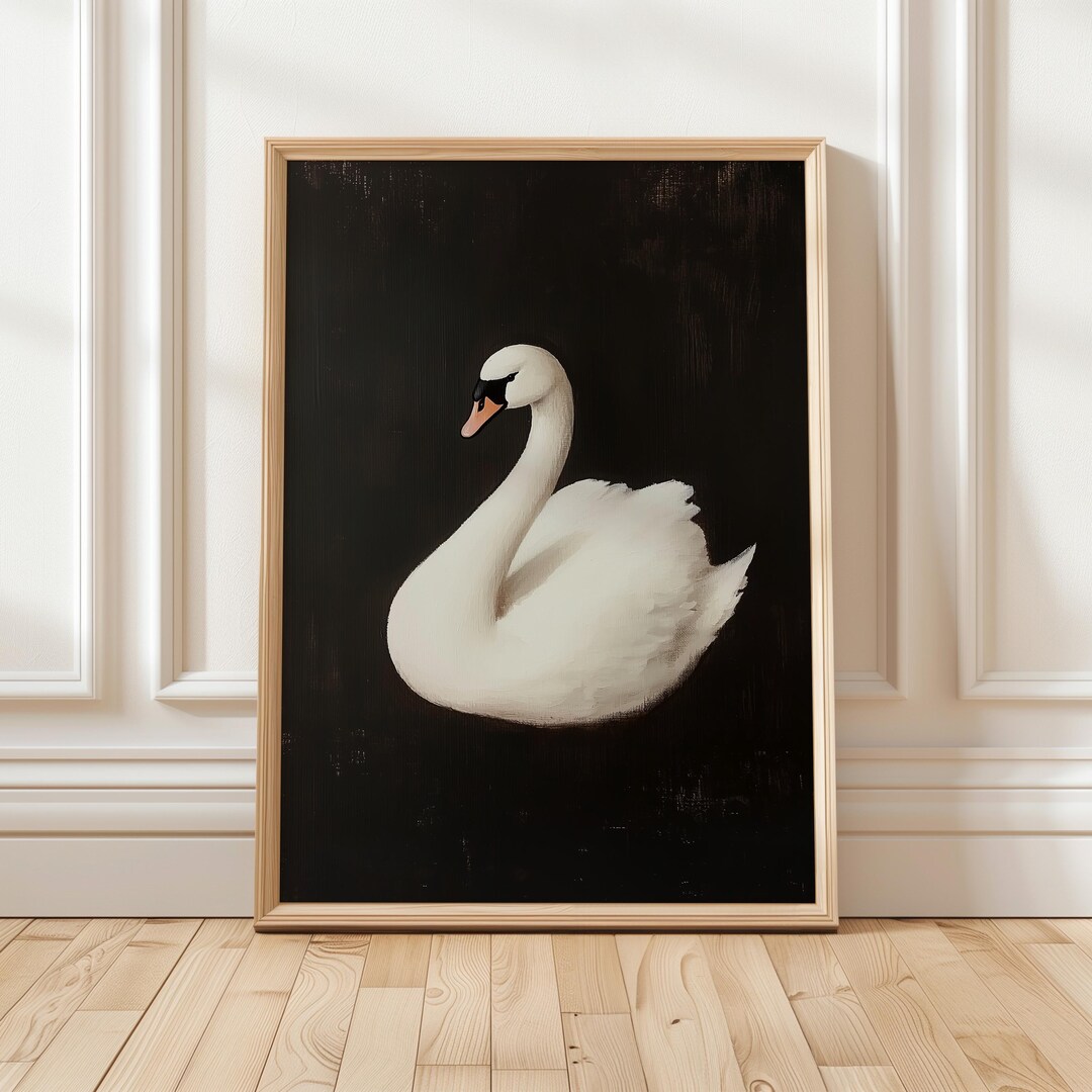 Vintage White Swan Print Minimalist Neutral Printable Wall Art | Modern ...
