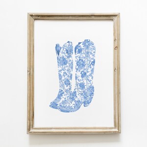 Coastal Blue Cowboy Boots Print Light Blue Cowboy Boots Wall Art ...