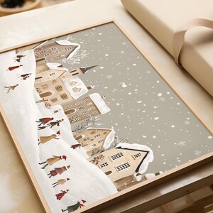 Vintage Village Christmas Printable Wall Art | Winter Town Landscape ...