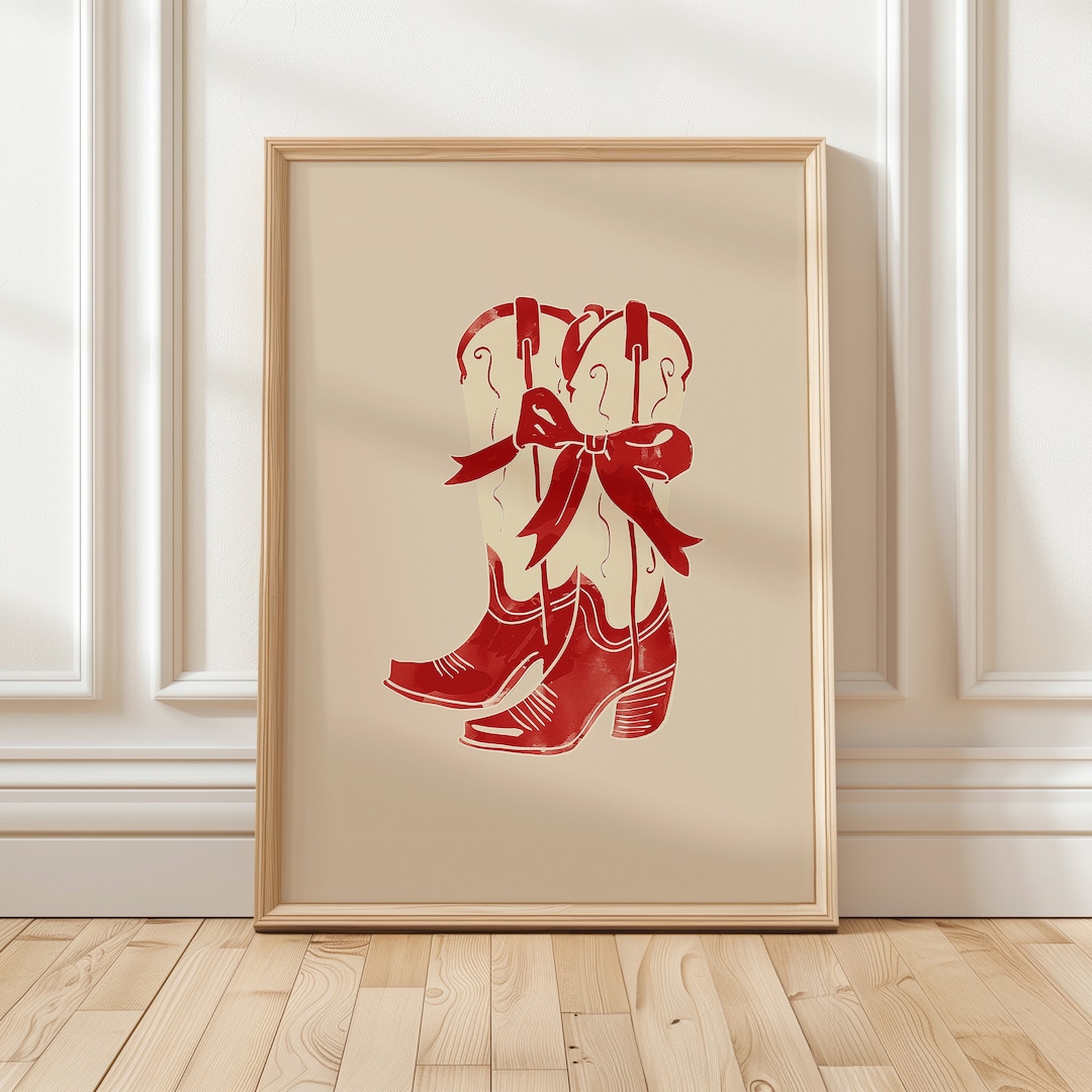 Red Cowboy Boots Print for Coquette Room Decor | Red Cowgirl Boots ...