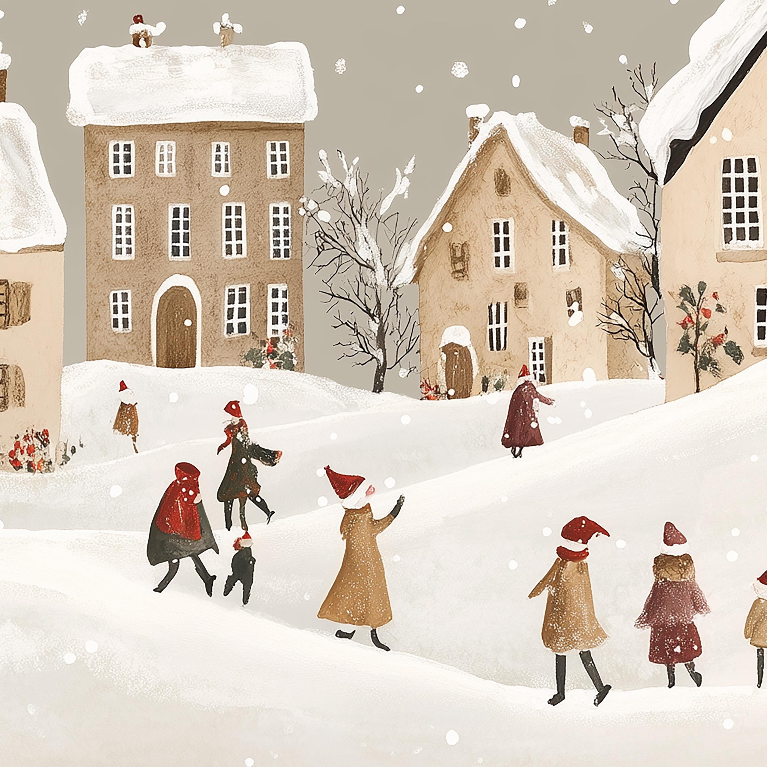 Vintage Village Christmas Printed Wall Art, Snowy Winter Town Landscape ...