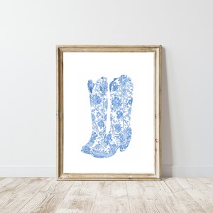 Coastal Blue Cowboy Boots Print Light Blue Cowboy Boots Wall Art ...