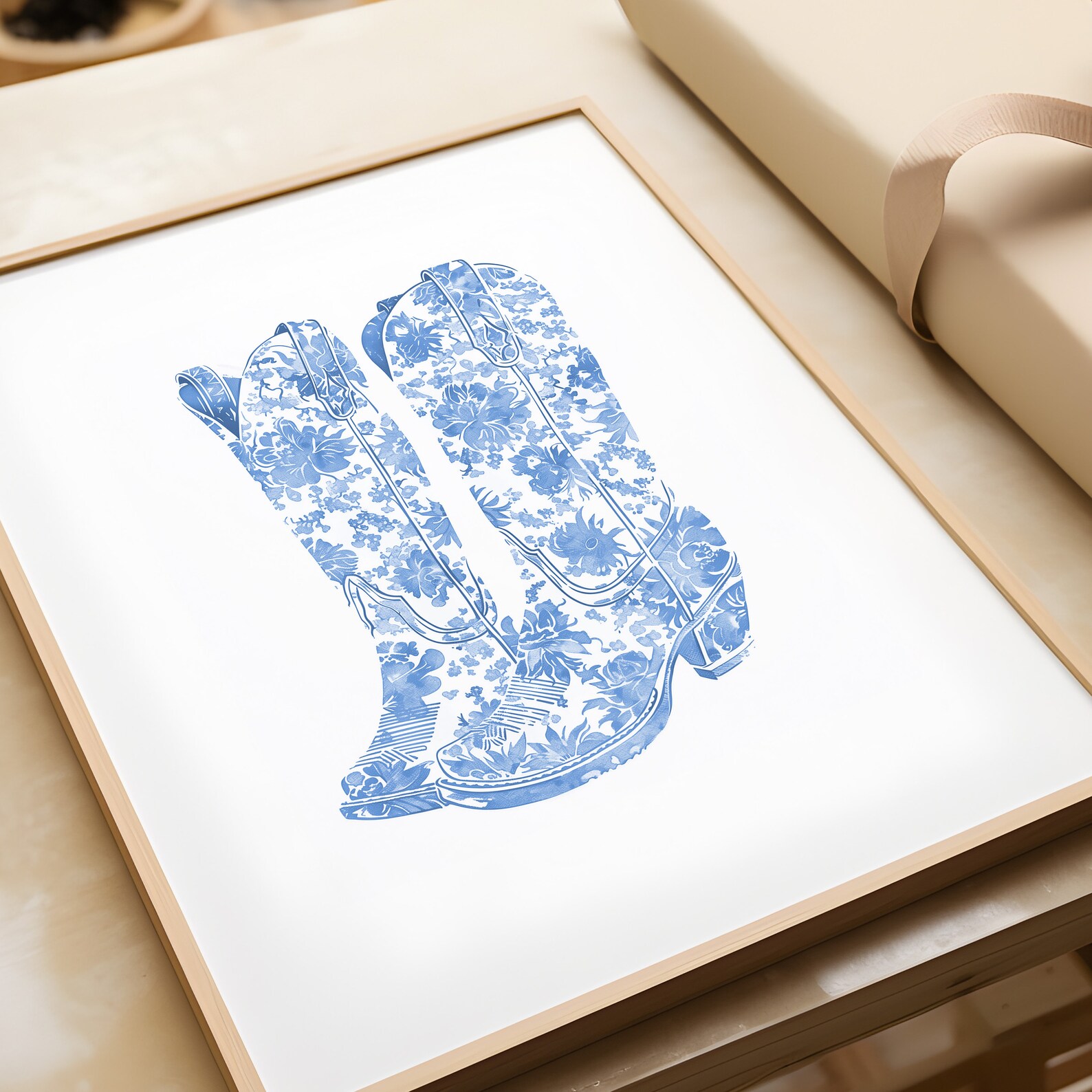 Coastal Blue Cowboy Boots Print Light Blue Cowboy Boots Wall Art ...