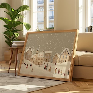 Vintage Village Christmas Printable Wall Art | Winter Town Landscape ...