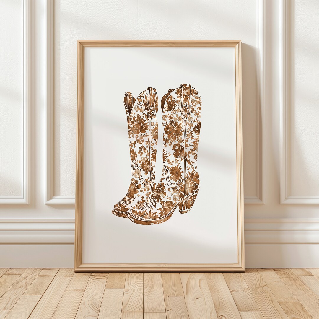Ash Brown Cowboy Boots Print Brown Cowboy Boots Wall Art, Minimalist ...