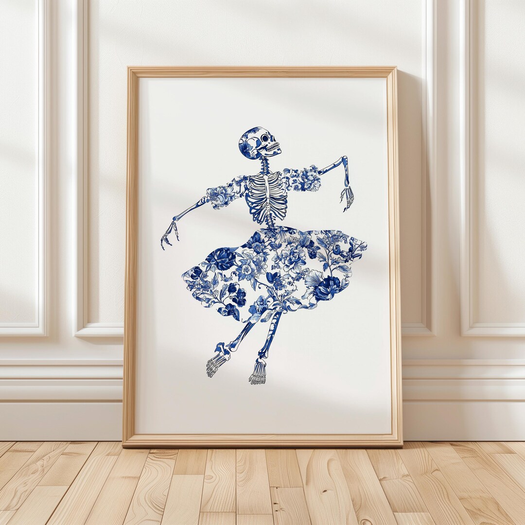 Dancing Skeleton Halloween Art Print, Vintage Dancer Halloween Digital ...