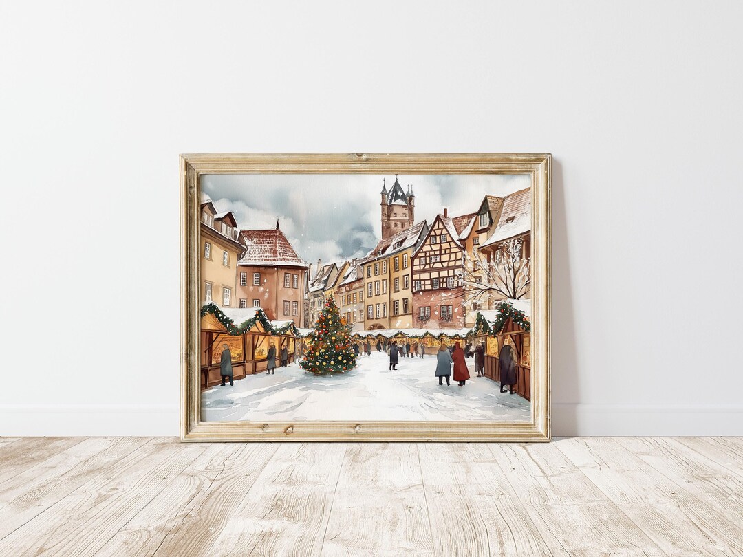 Vintage Village Christmas Printable Wall Art | Winter Town Landscape ...