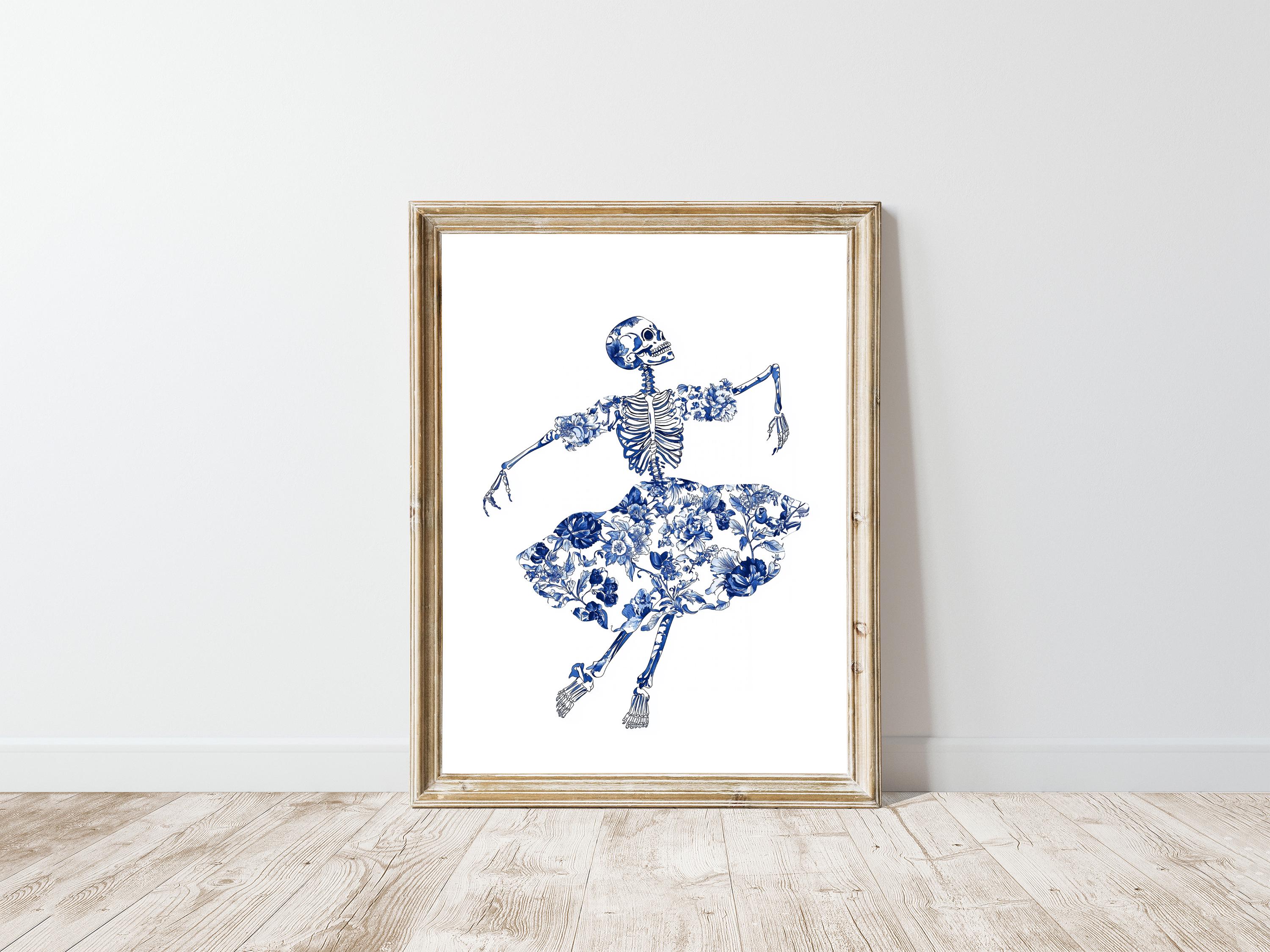 Dancing Skeleton Halloween Art Print, Vintage Dancer Halloween Digital ...