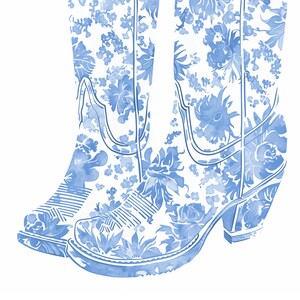 Coastal Blue Cowboy Boots Print Light Blue Cowboy Boots Wall Art ...